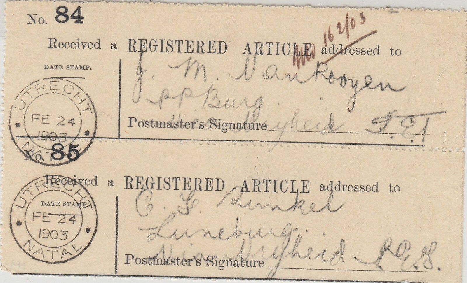 Natal - First Operational Year Registration Receipt | Africa - South ...