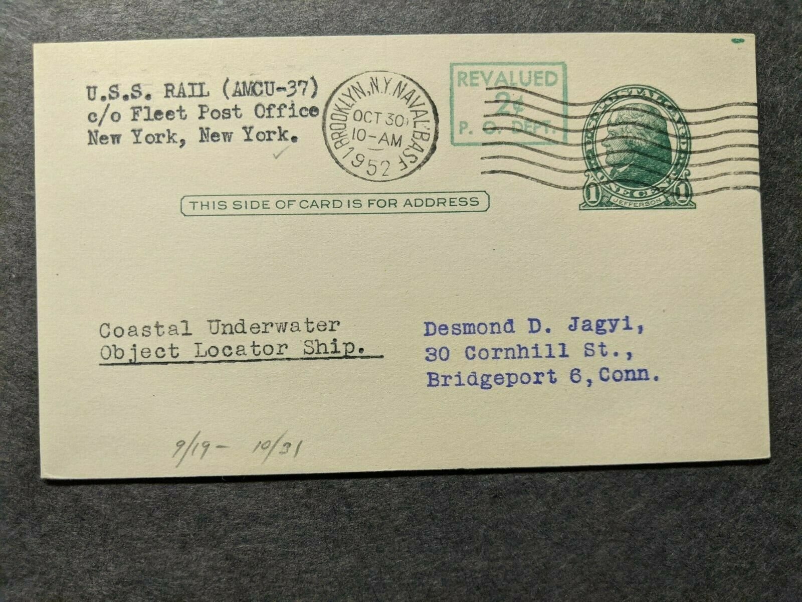 USS RAIL AMCU-37 Naval Cover 1952 Korean War | United States, Stamp ...