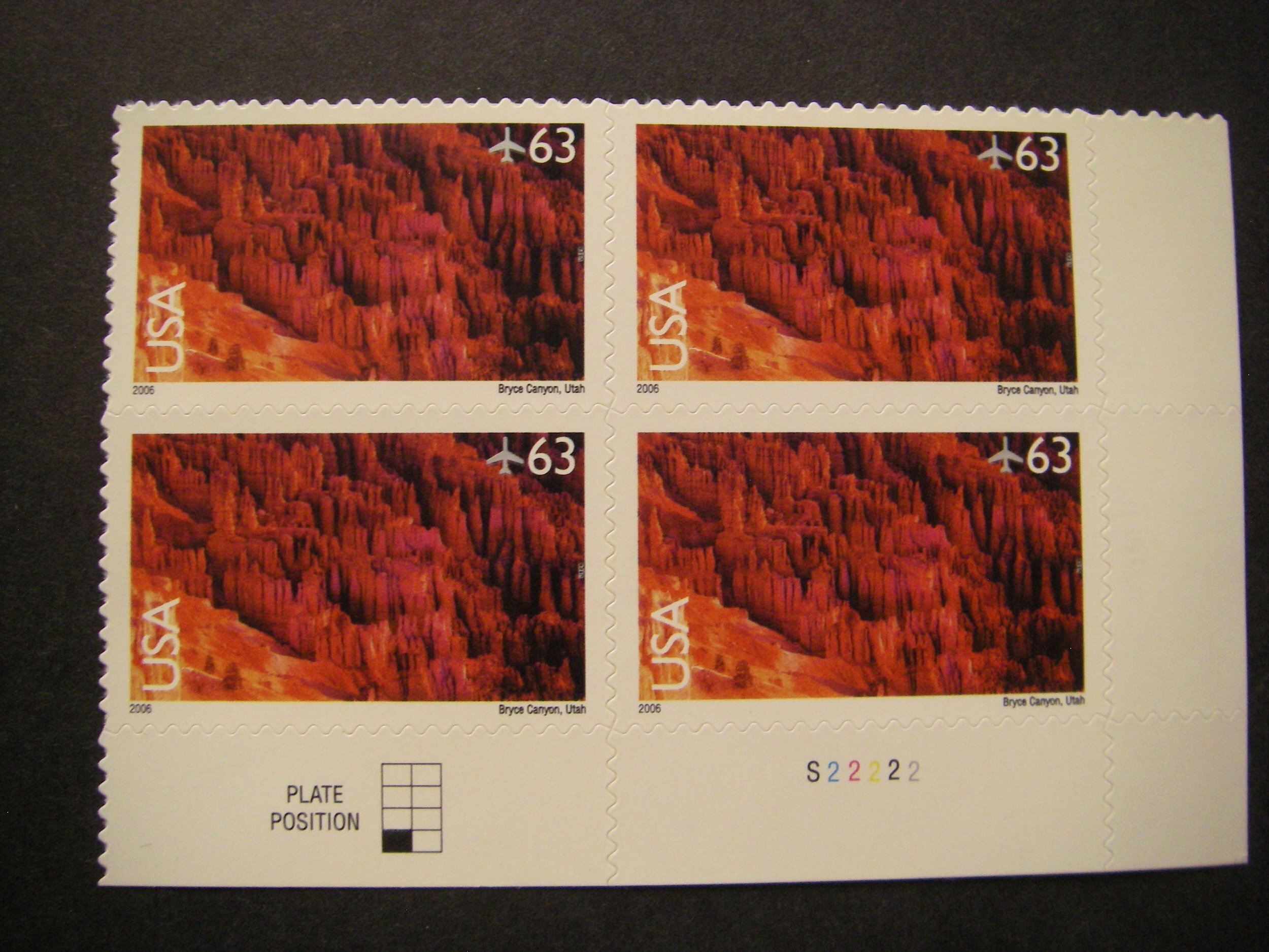 Scott C139, 63c Bryce Canyon, PB4 #S22222 LR, MNH Airmail, Scenic ...