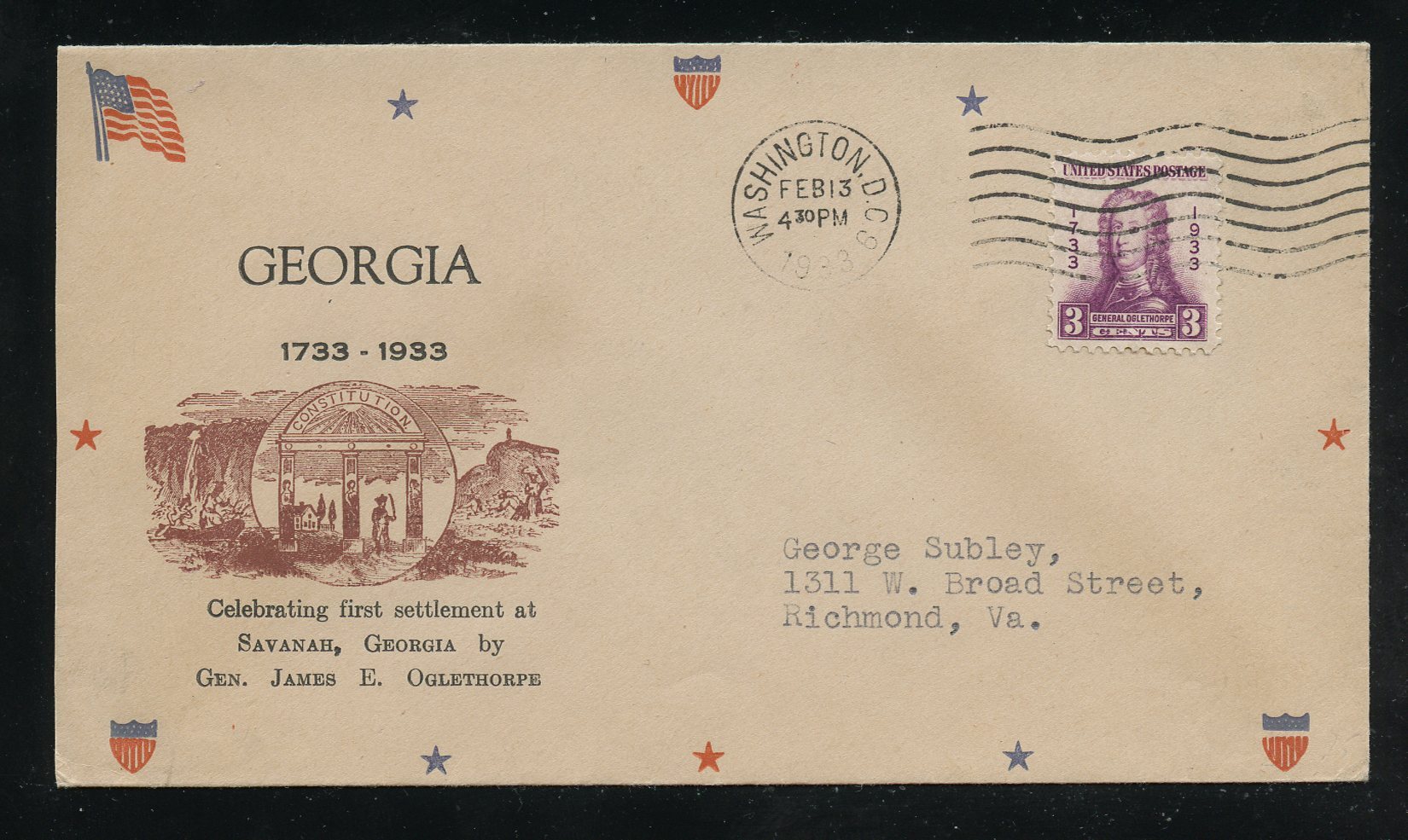 US 726 Georgia Bicentennial John Gill cachet SDC Addr | United States ...
