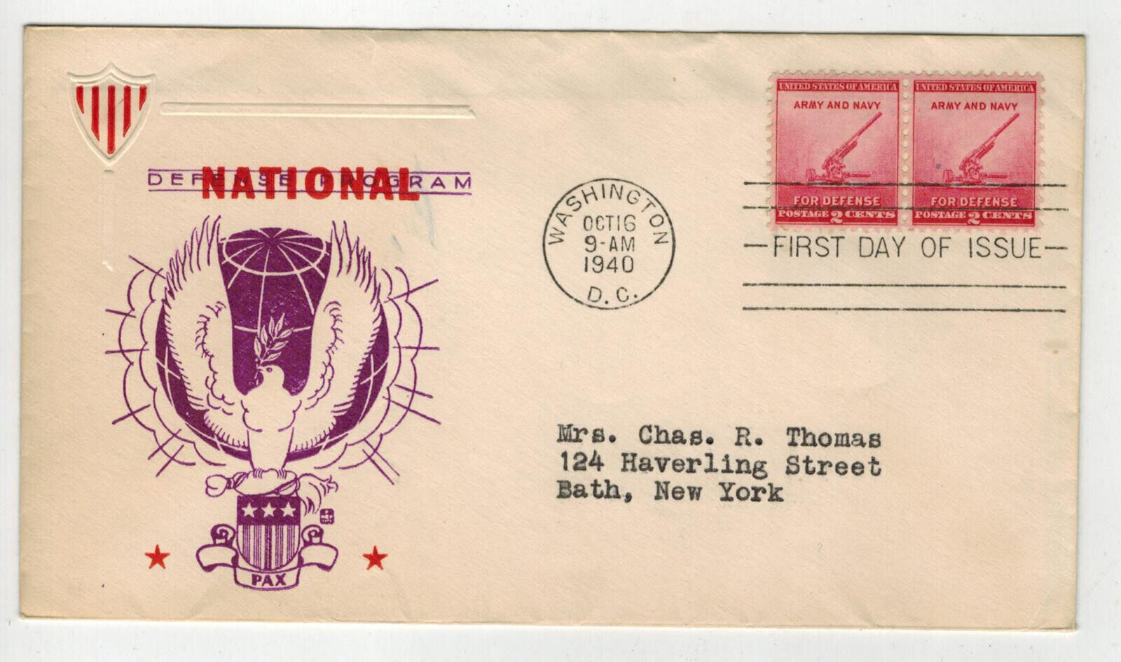 Patriotic FDC 1940 NATIONAL DEFENSE ARMY & NAVY 900-9 Papercraft Pair ...