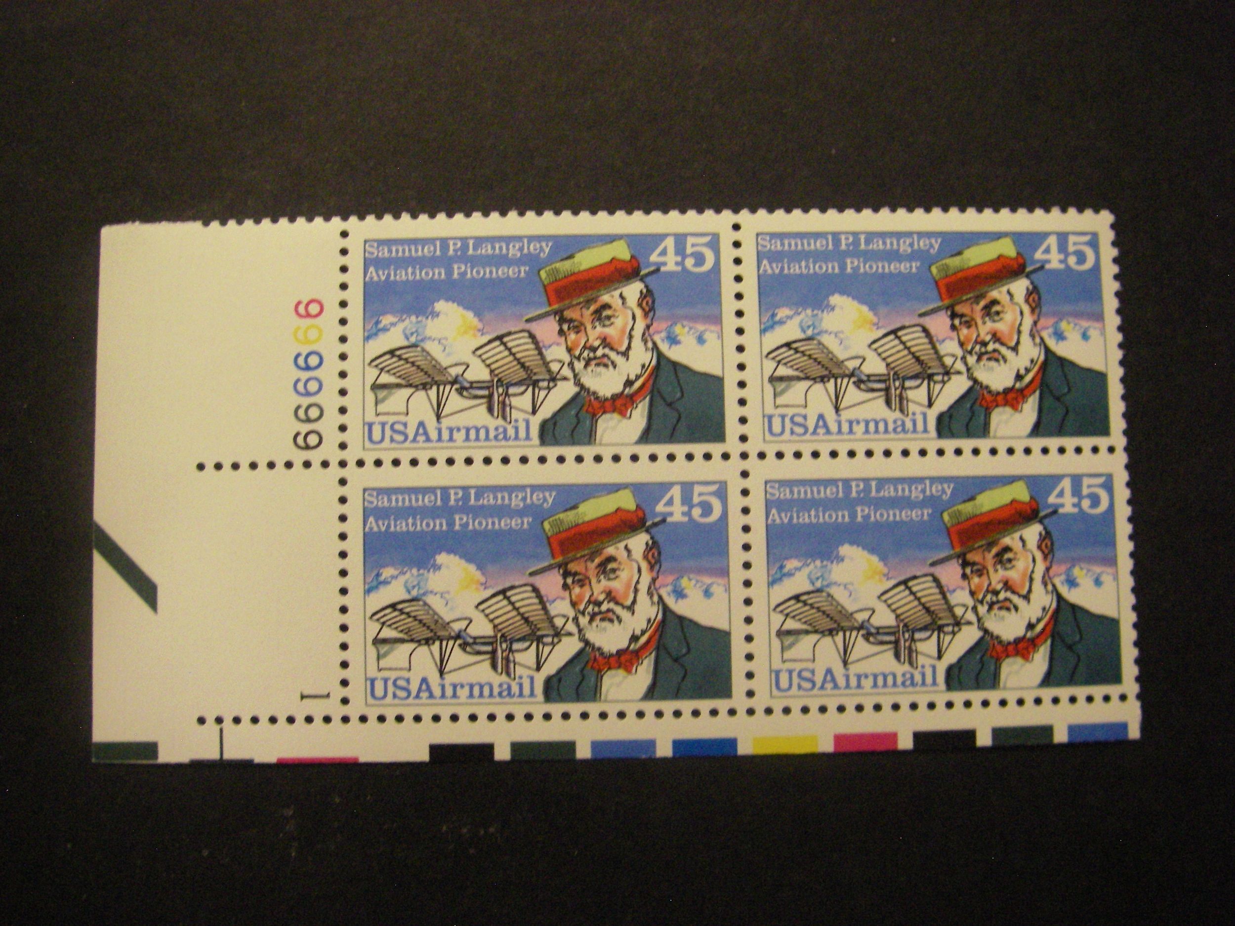 Scott C118a, 45c Samuel Langley, PB4 #999999 1 LL, MNH Airmail Beauty ...