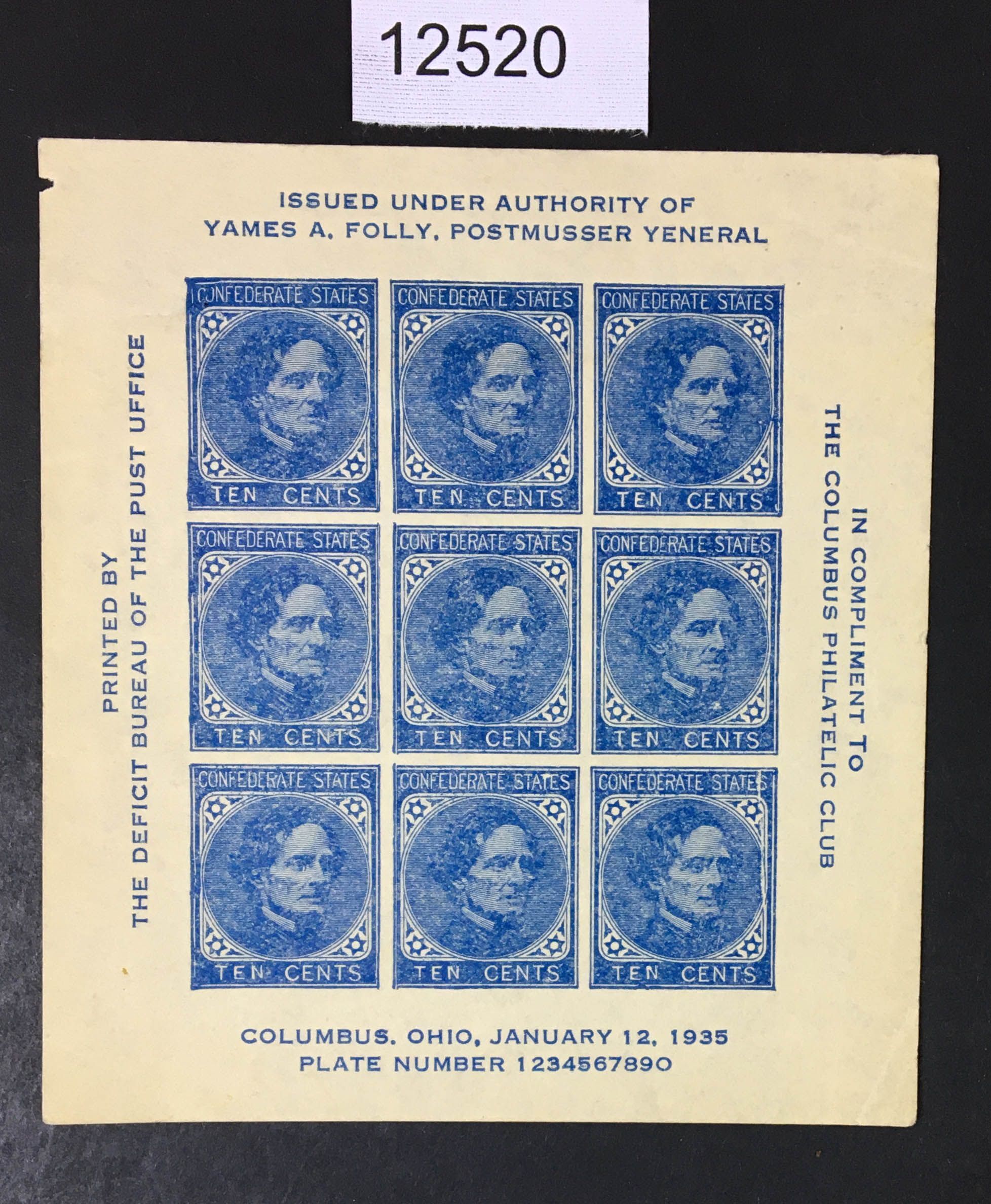 CSA US # 6 Reprint Sheet CAT. $ LOT #12520 | United States, General ...
