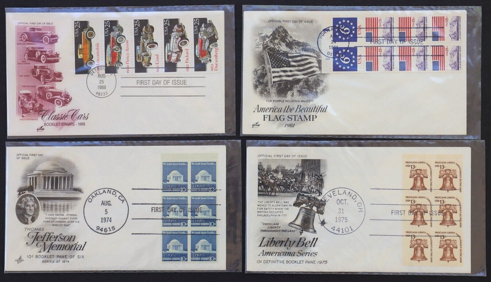 U.S. Used #1510d/2385a 10c/25c Lot of 4 First Day Covers w/ ArtCraft ...
