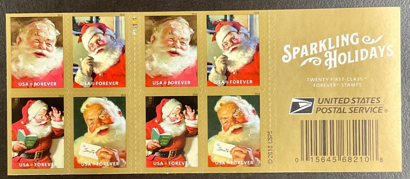 5335b Christmas Sparkling Holidays Santas Pane of 20 Forever stamps FV ...