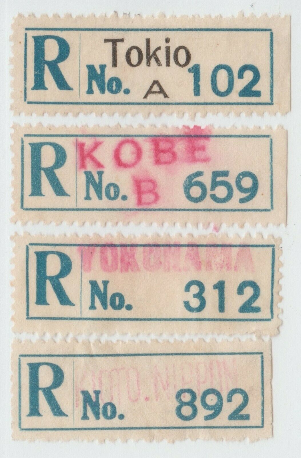 Japan Postal Registered labels in English revenue fiscal stamp 7-31-21 ...