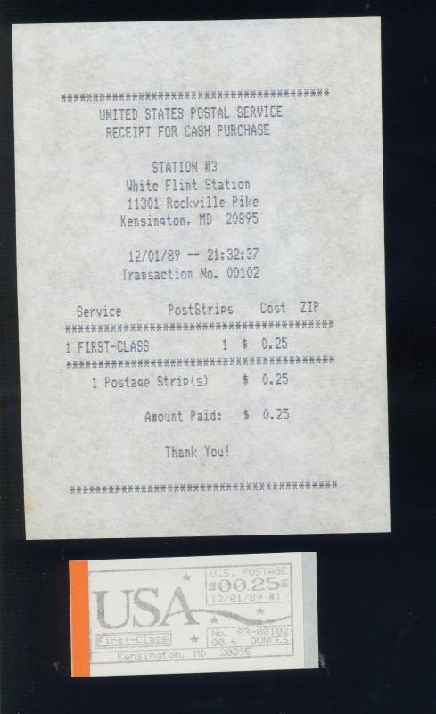 CVP16 First Class Computer Vended Postage Stamp w/KIOSK Receipt ...