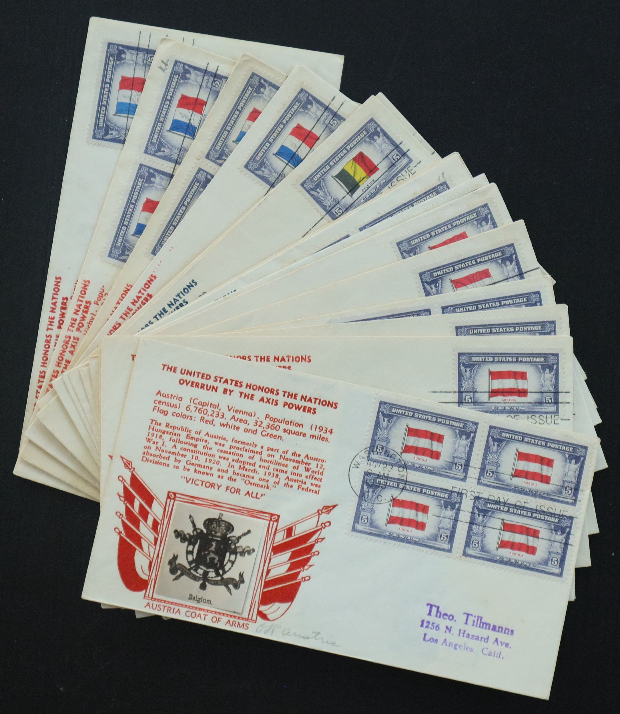 U.S. Used Stamp #910 - 919 5c Overrun Nations Crosby First Day Covers ...