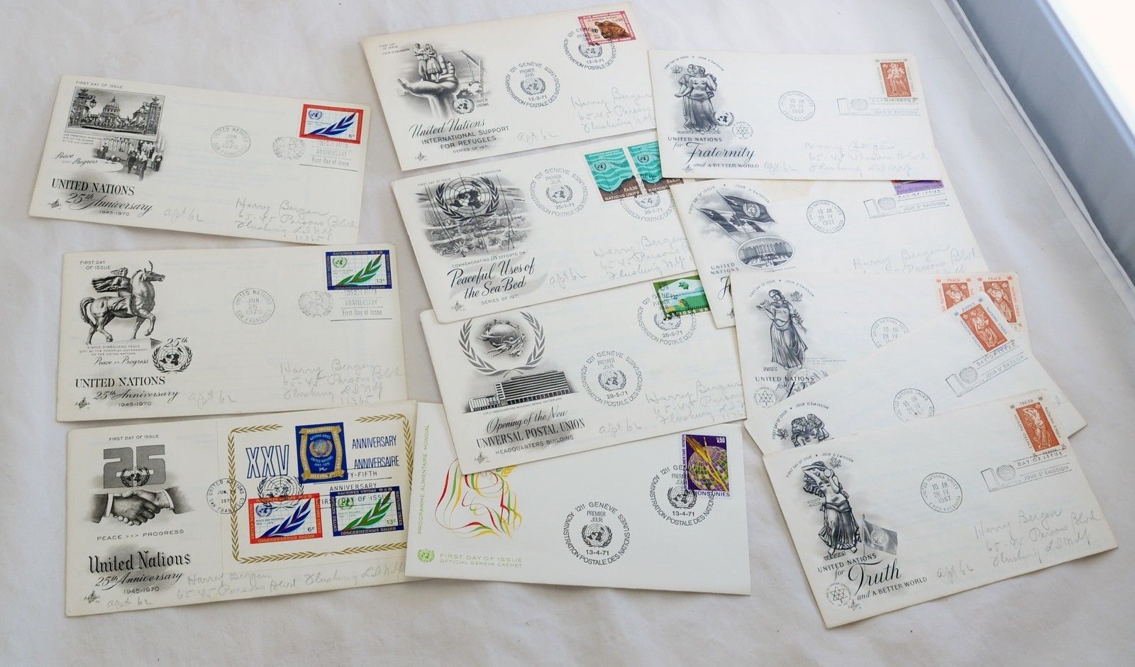12 UN UNITED NATIONS First Day of Issue Cover Collection Canada Geneve ...