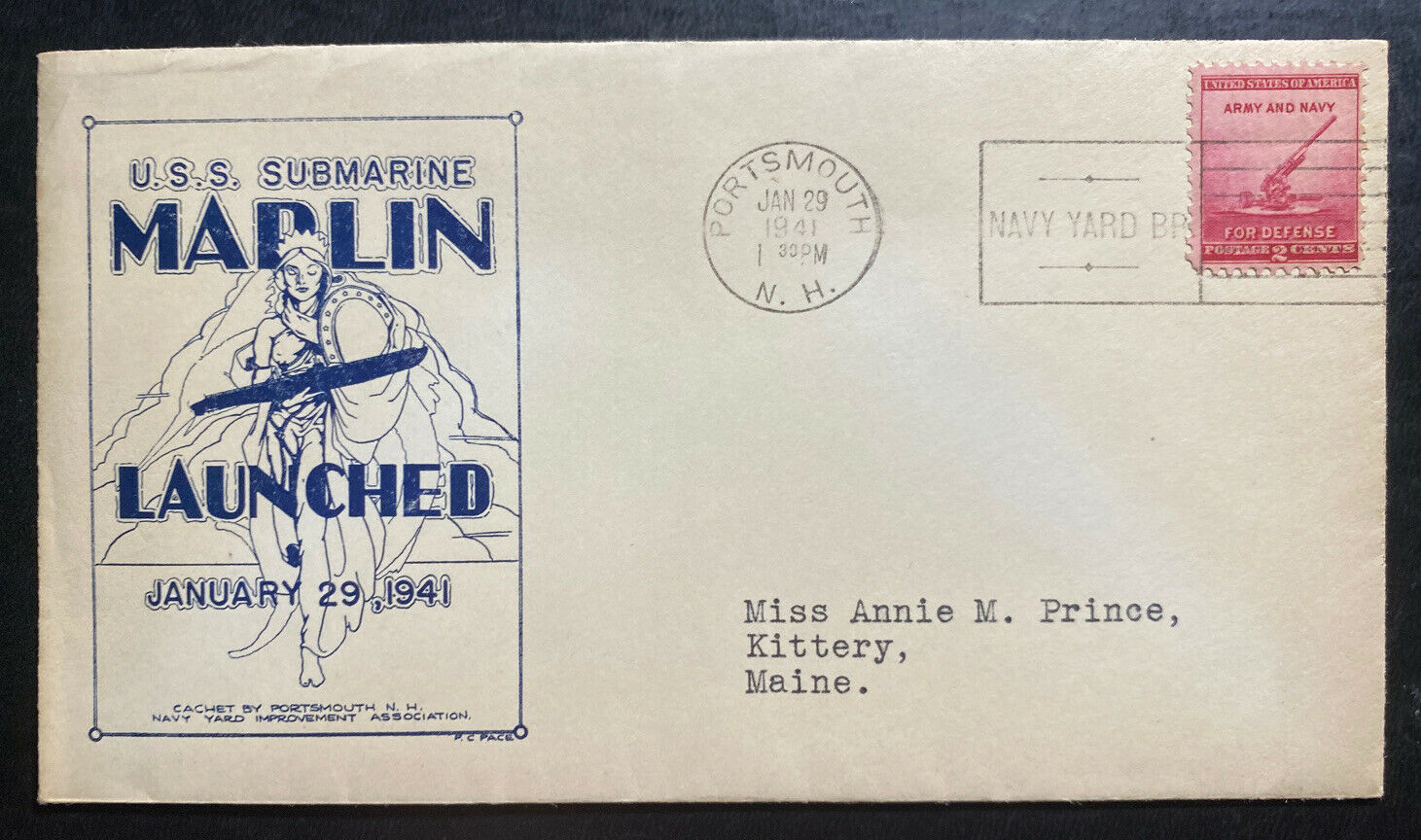 1941 Portsmouth NH USA First Day Cover USS Marlin SUBMARINE Launching ...