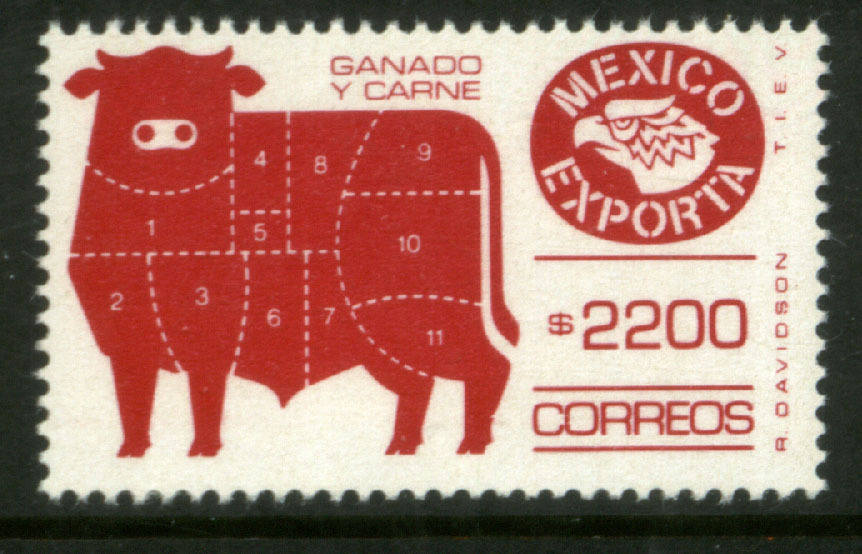 MEXICO Exporta 1763, $2200P CATTLE MEAT Fluo Paper 13. MINT, NH. F-VF ...