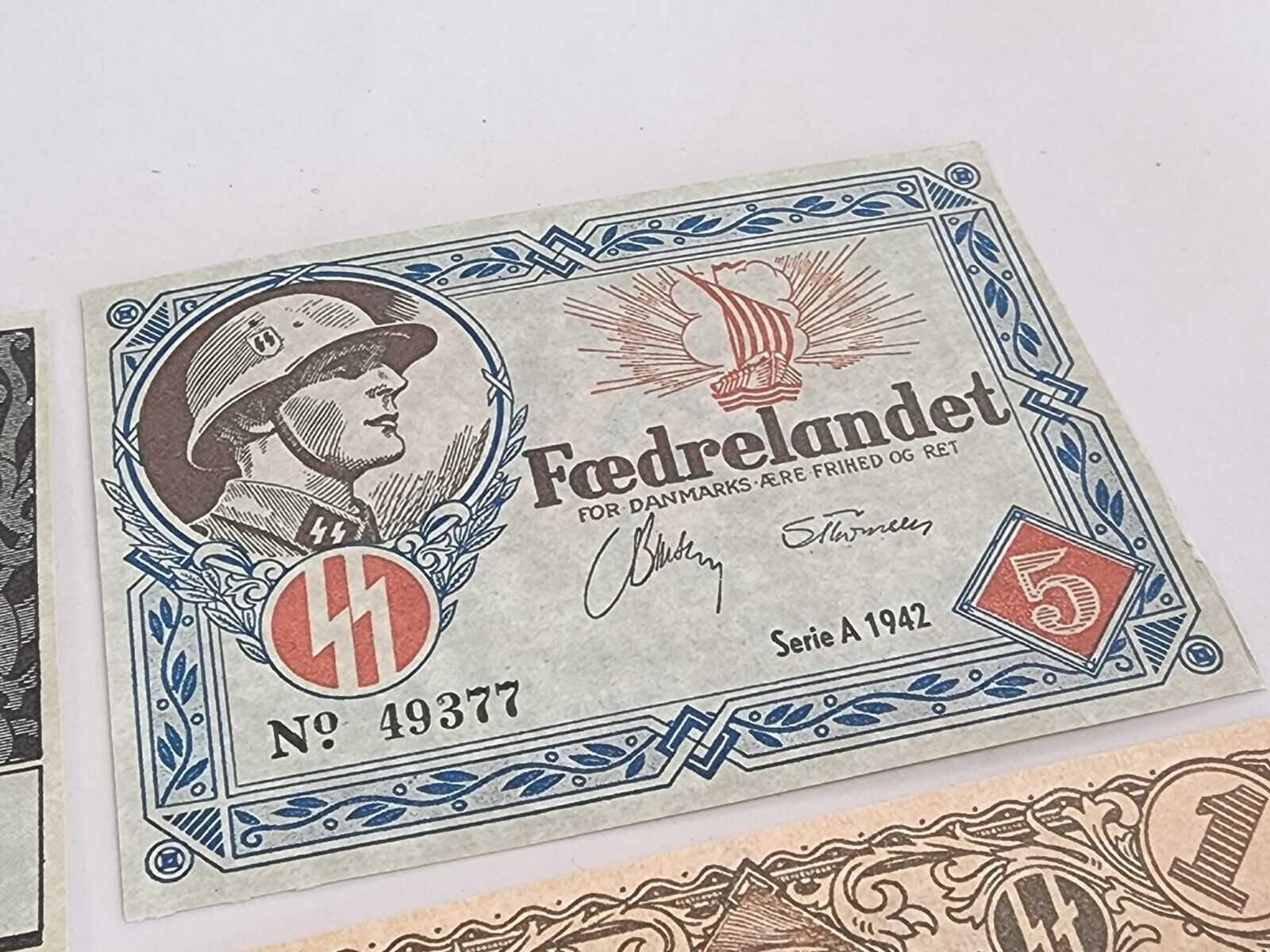 DNSAP Danish Nazi party banknotes currency SS Steel Helmet soldier WW2 ...
