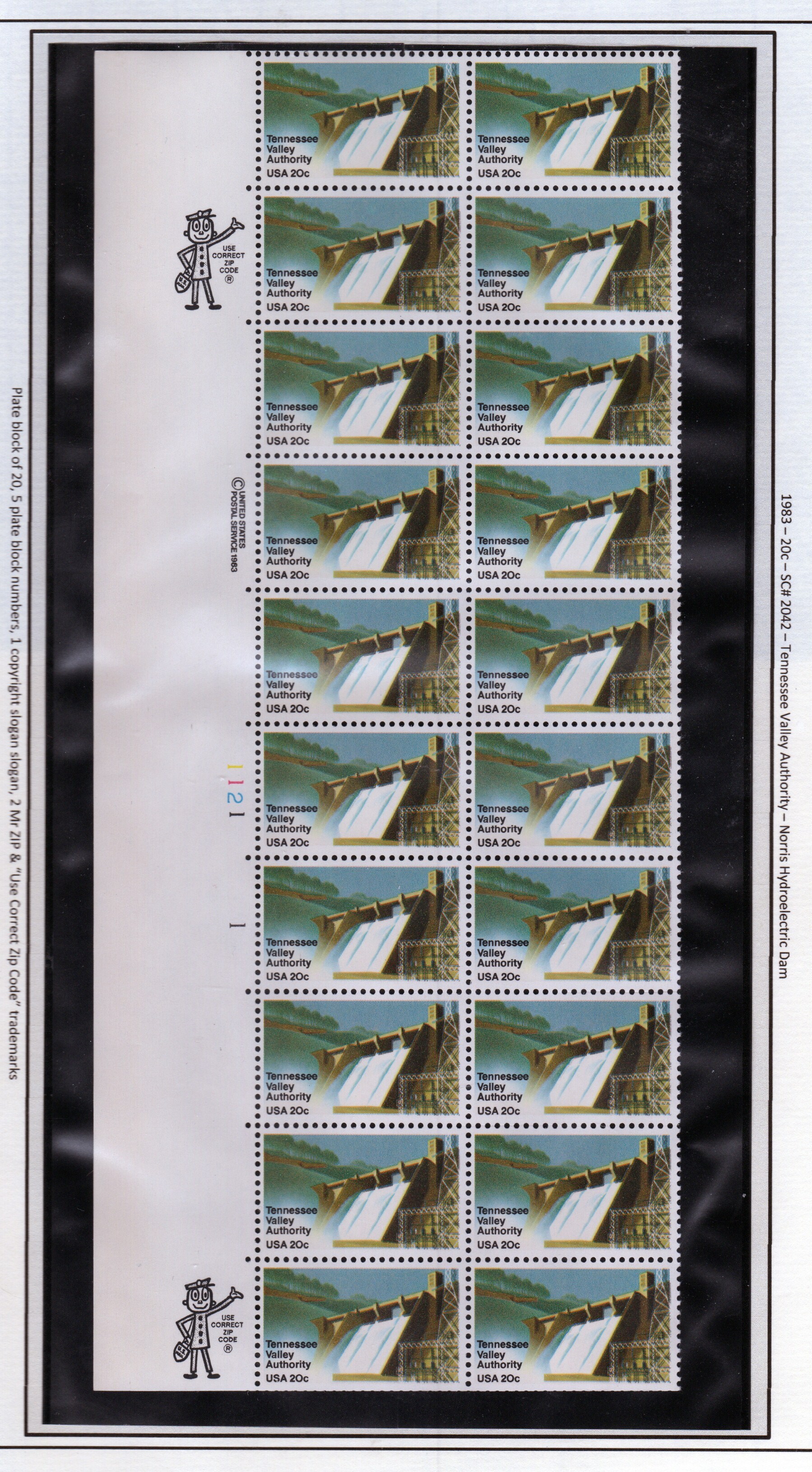 SC# 2042 - (20c) - Tennessee Valley Auth. MNH Plate Block/20 - Right ...