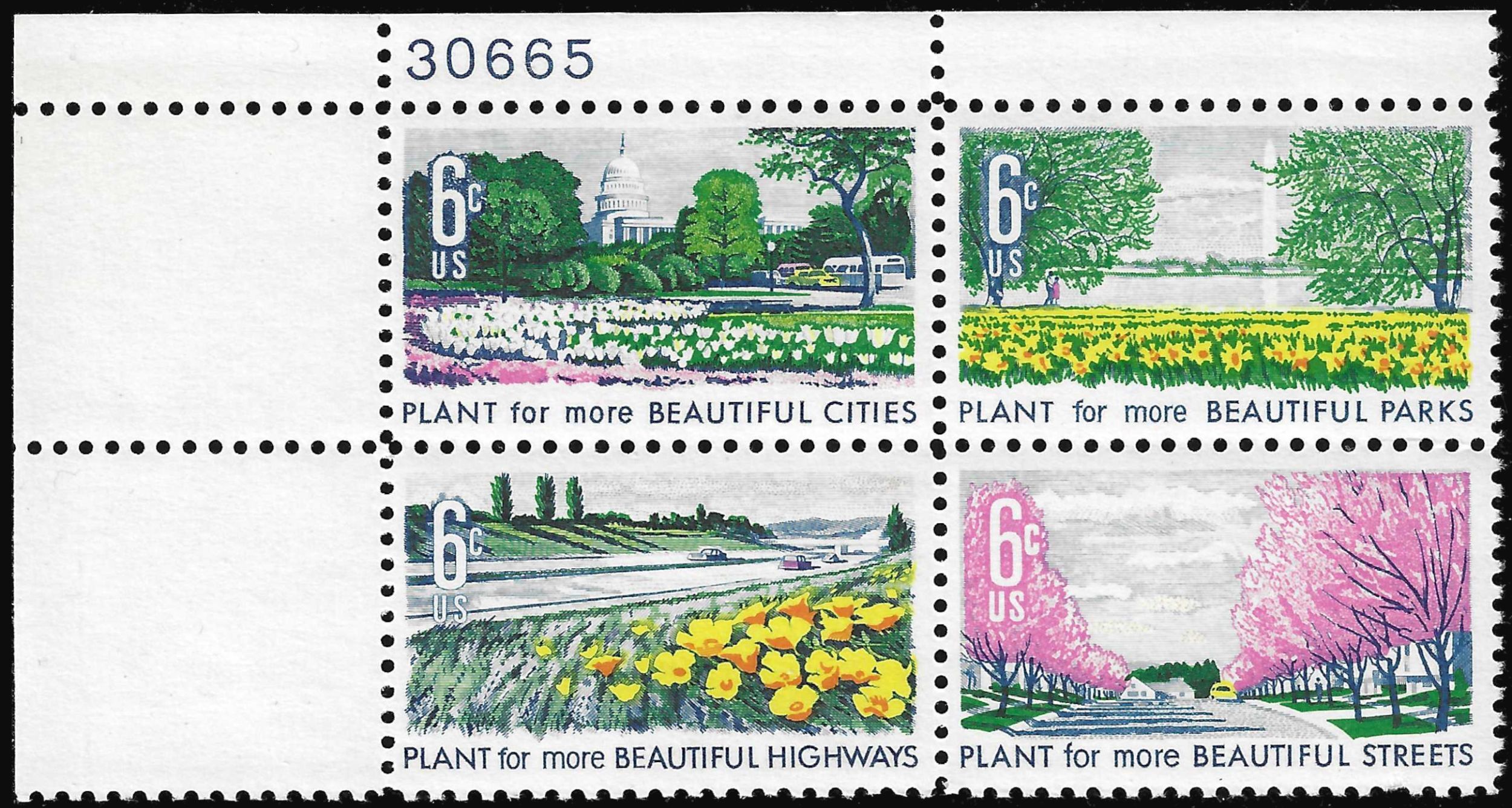 Scott 1365-1368 (1368a) 6¢ Beautification of America Plate Block/4 ...