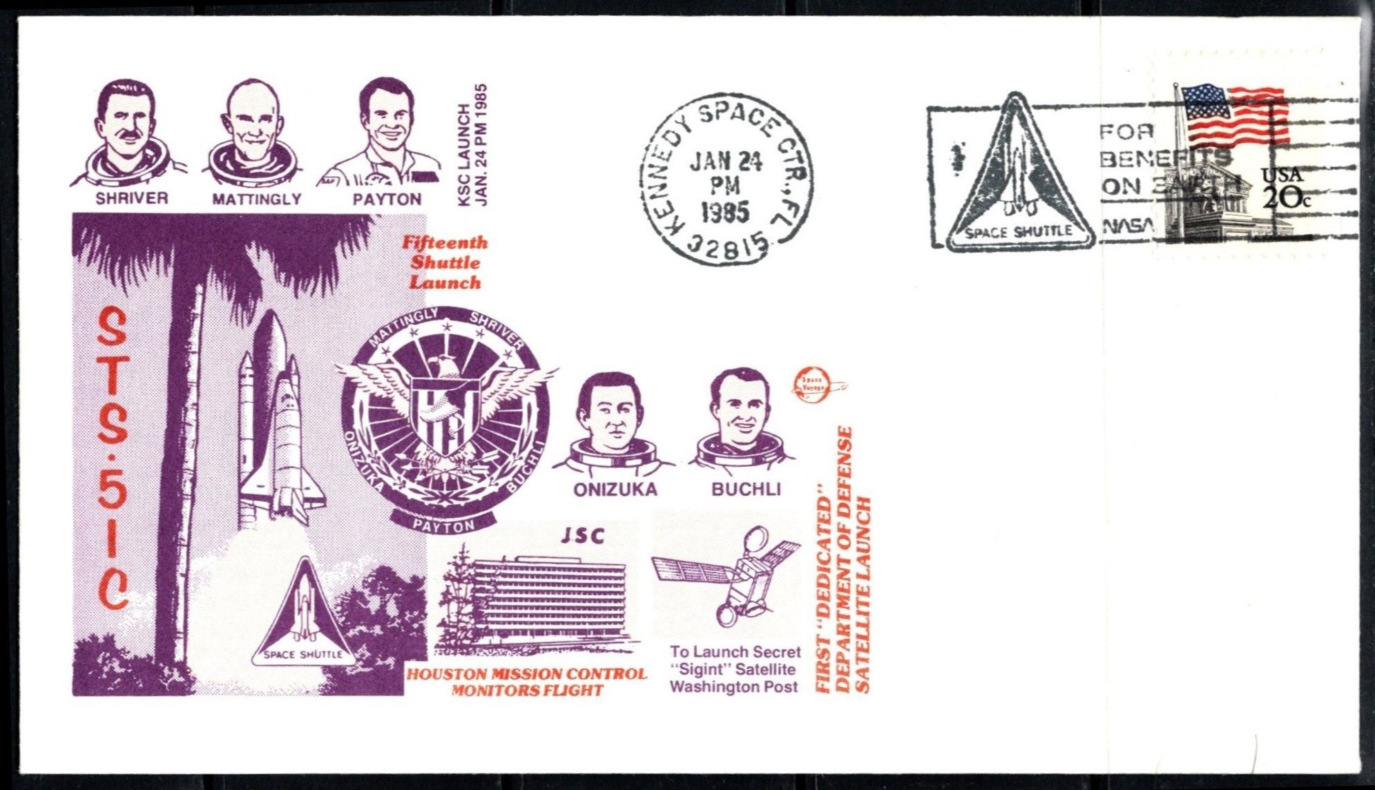 1985 US Space Cover 15th Mission NASA's STS-51-C Space Shuttle ...