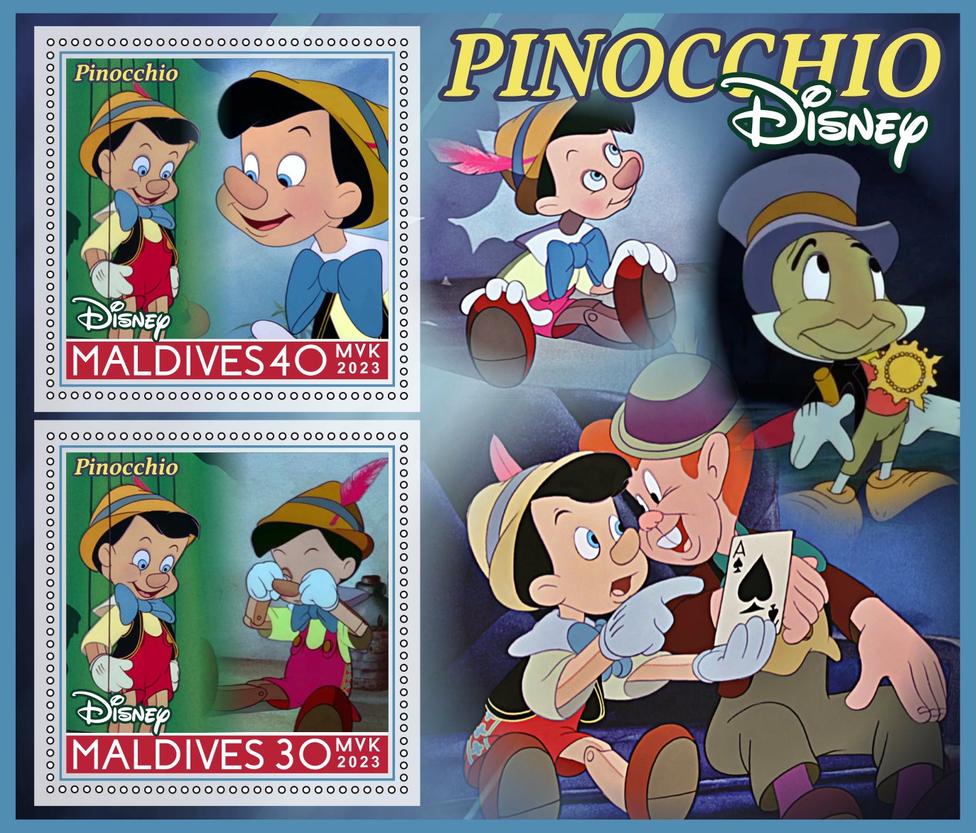 Stamps. Cartoons. Disney. Pinocchio 2022 year 1+1 sheets perf Maldivies ...
