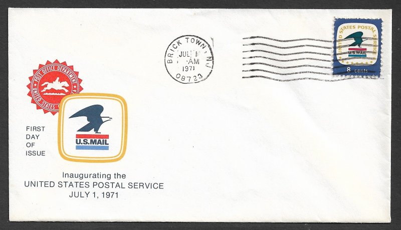 USA 1971 8c USPS Inauguration Issue Sc 1396 BRICK TOWN NEW JERSEY FDC ...