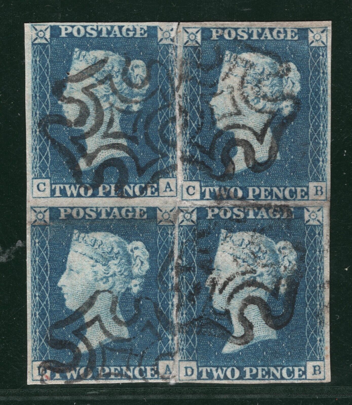 GB 1840 TWO Pence Blue QV SG.5 2d Plate 1 (Ca-Bd) Re-Joined Block (C£ ...