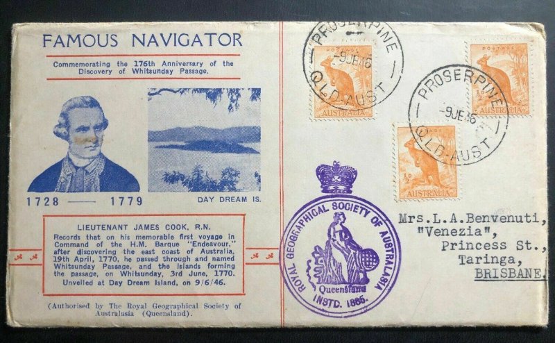 1946 Proserpine Australia First Day Cover FDC To Brisbane James cook ...