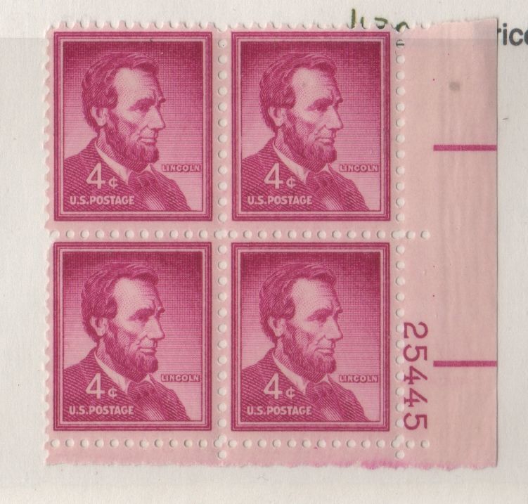 1036a 4c Lincoln 25445 LR Plate Block | United States, General Issue ...