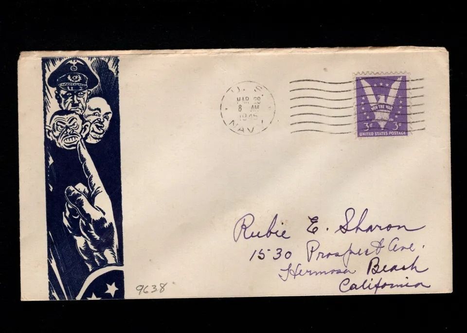 Patriotic WWII Hitler Tojo Mussolini Uncle Sam Finger US Navy 1945 ...