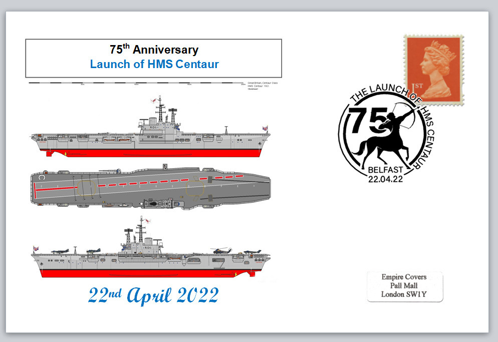 GB 2022 launch hms centaur flat top militaria naval ships postcard #1 ...