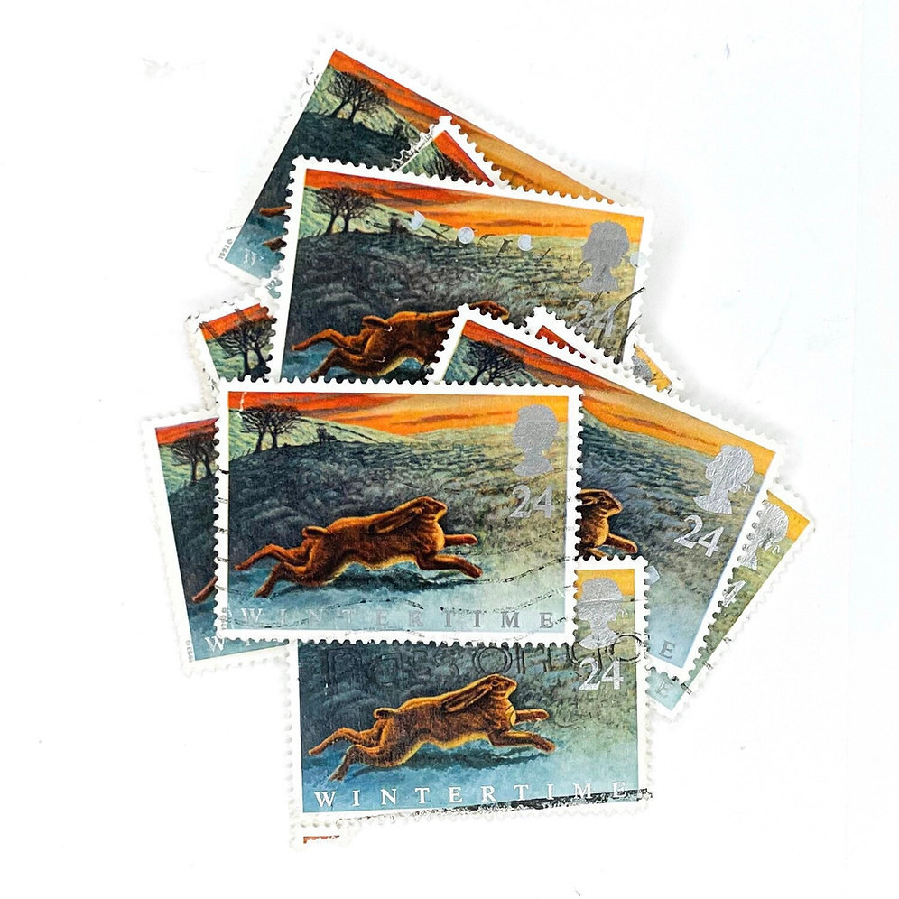 10 x Hare, used, British postage stamps all off paper - Wintertime ...