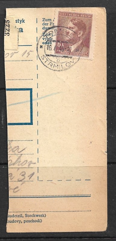 BOHEMIA AND MORAVIA 1945 HITLER HEADS on Parcel Card Half STRMILOV ...