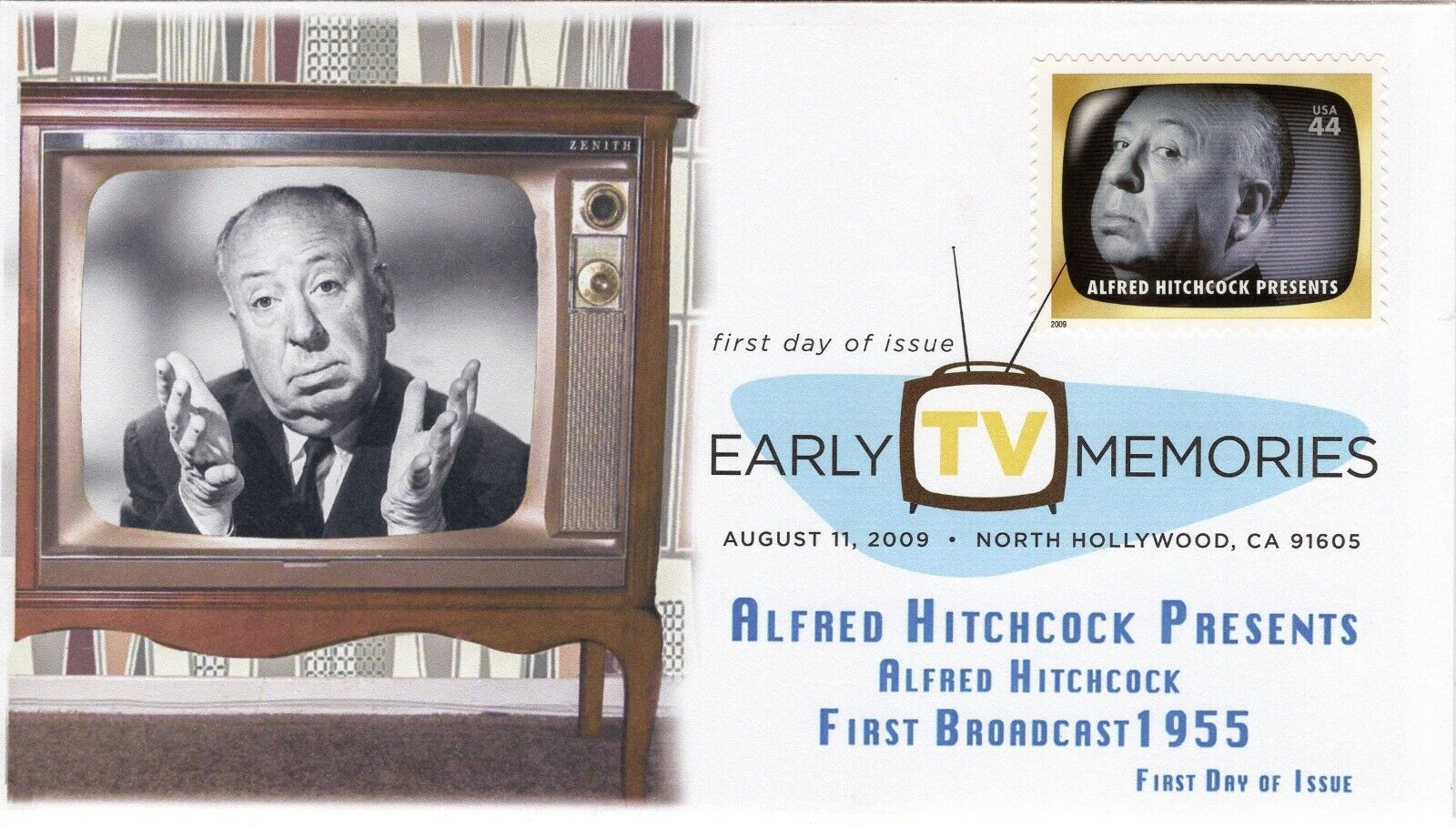 AO-4414o-1, 2009, Early TV Memories, FDC, Add-on Cachet, Digital Color ...