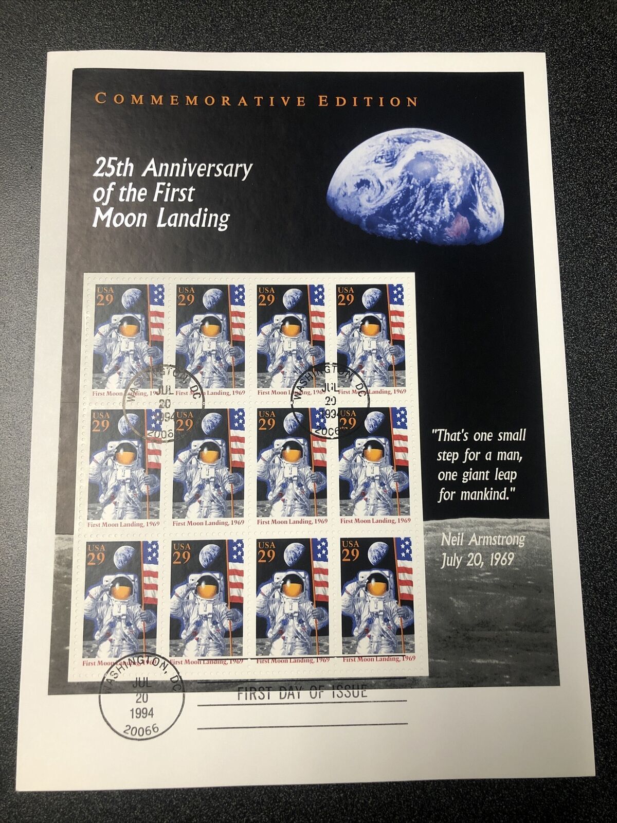 25th Anniversary Of The First Moon Landing First Day Of Issue Souvenir ...