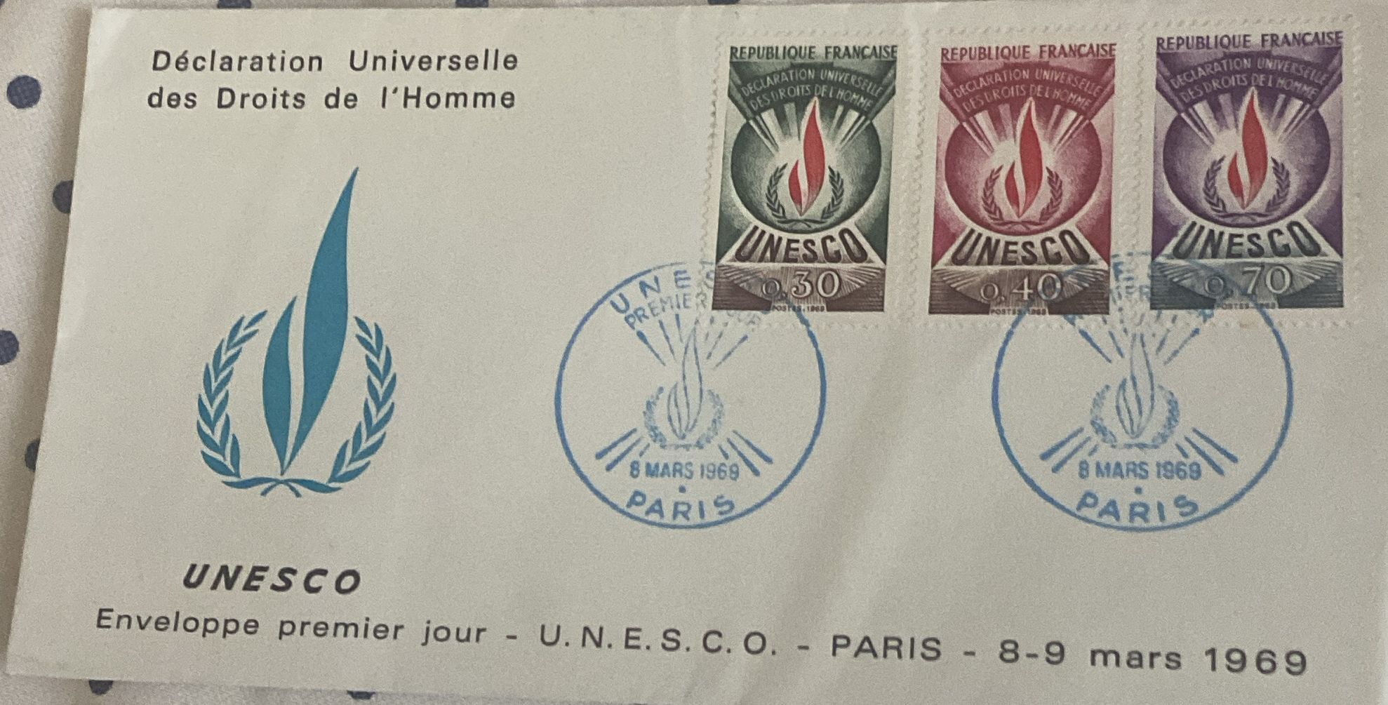 O) 1969 France, Human Rights Flame, Unesco - Universal Declaration of ...