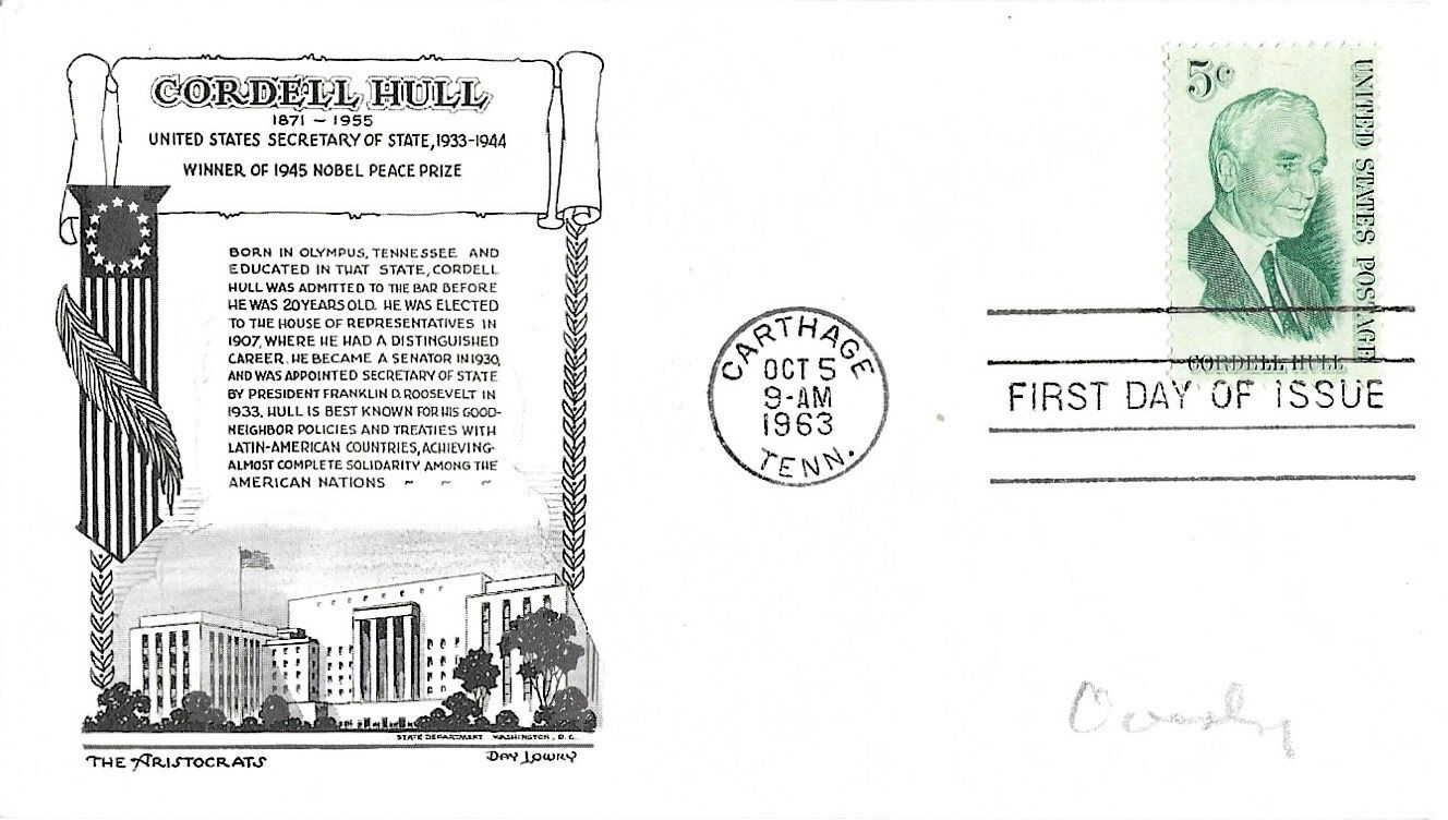 1963 FDC, #1235, 5c Cordell Hull, Aristocrats-Lowry | United States ...