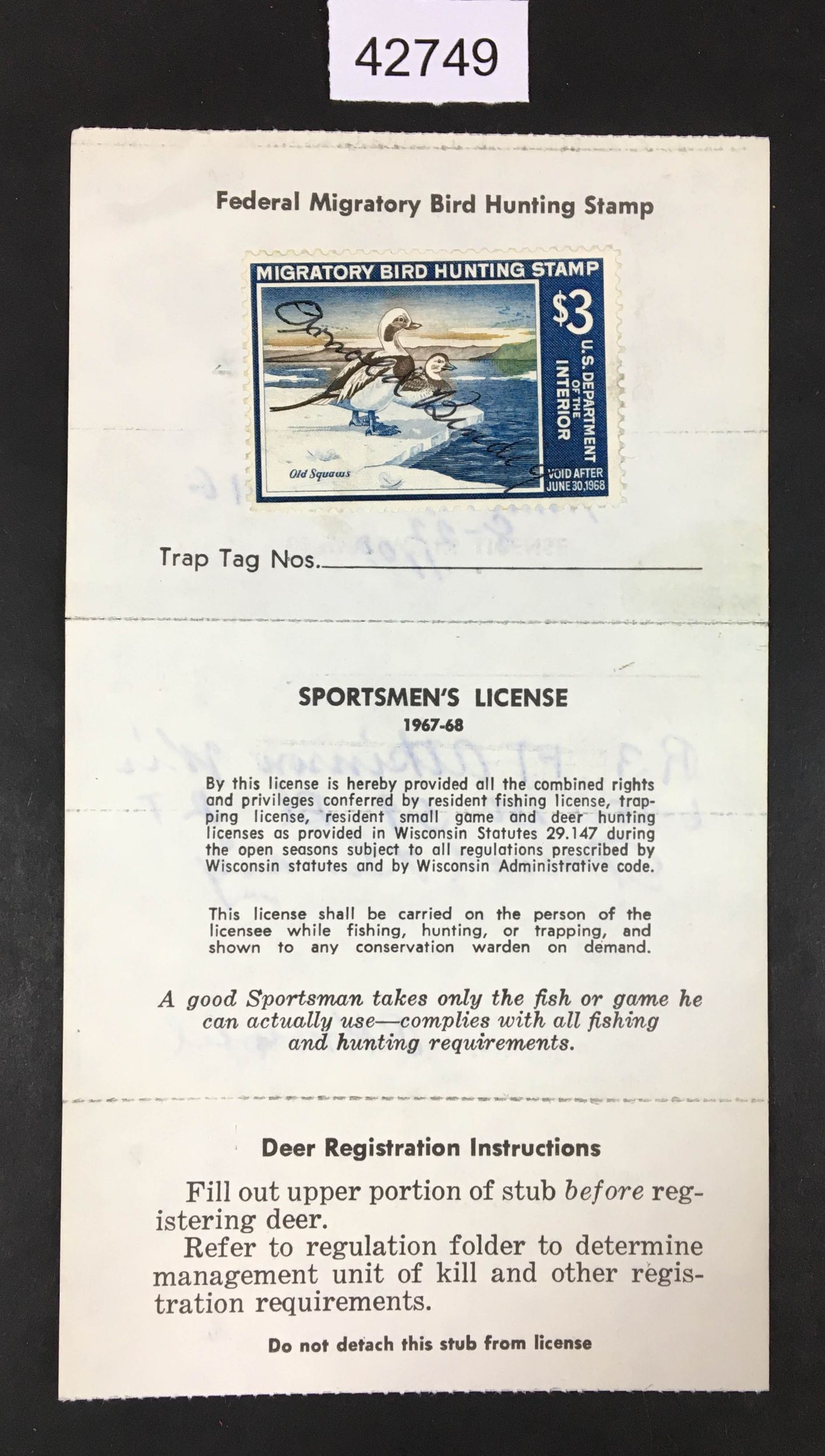 US Stamps # Rw34 Hunting License Used LOT #42749 | United States, Duck ...