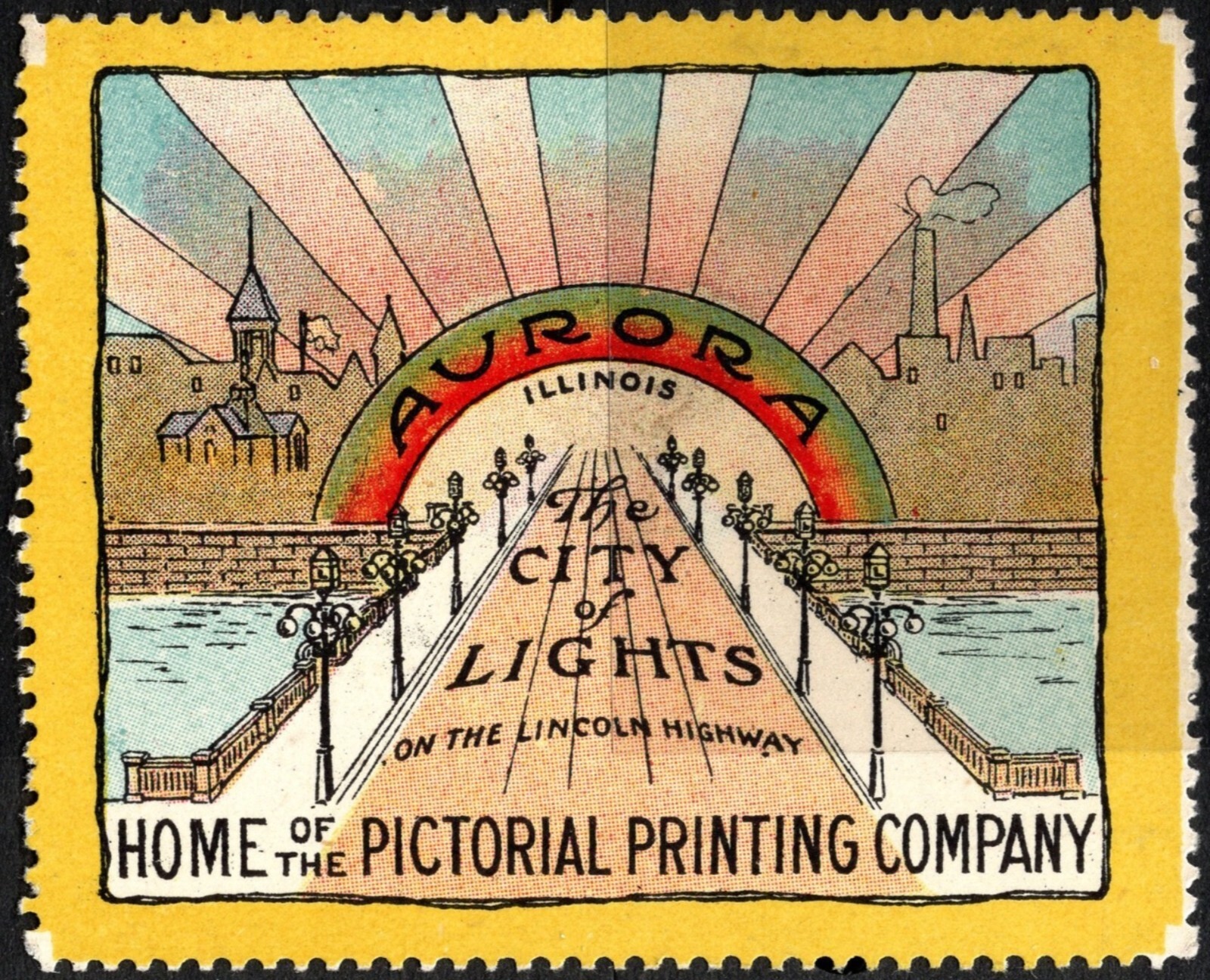 Vintage US Poster Stamp City Lights Lincoln Highway Pictorial Printing ...