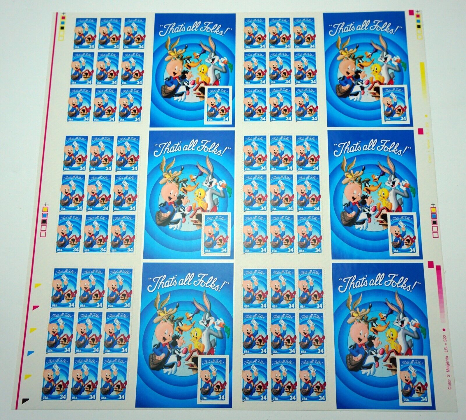 USA #3534 That's All Folks Porky Pig 2001 Full Press Uncut Sheet 34c ...