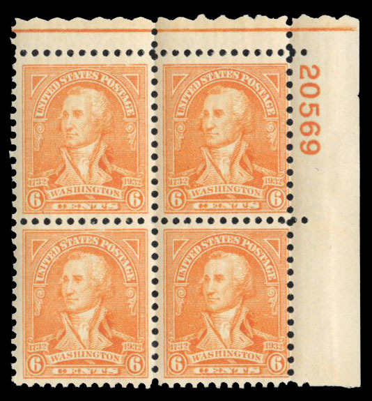 United States, 1930-Present #711 Cat$50, 1932 6c red orange, plate ...