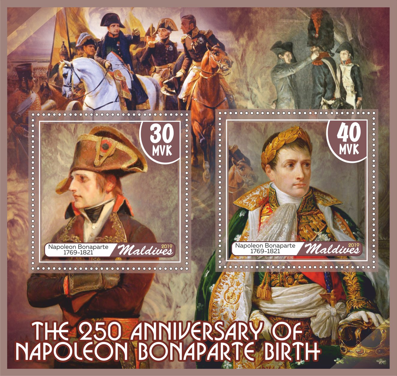 Stamps. Famous people. Napoleon Bonaparte 2019 year 1+1 sheets ...