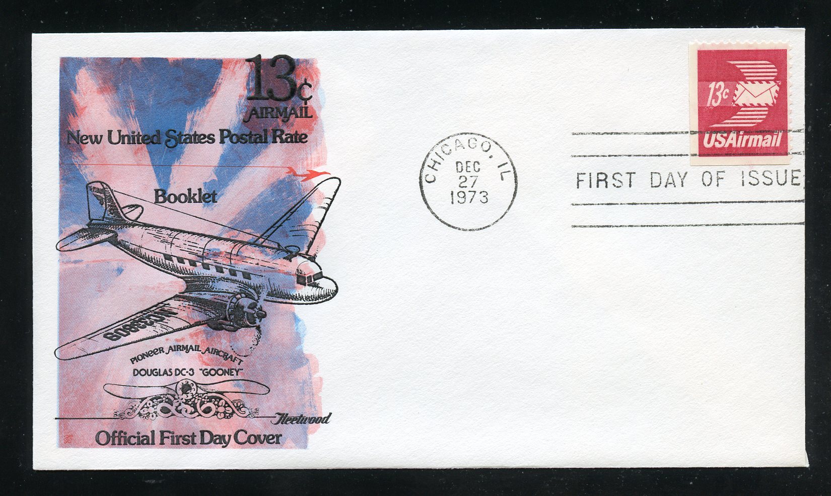 US C79a 13c Air Mail Winged Envelope -Bklt UA Fleetwood cachet FDC ...