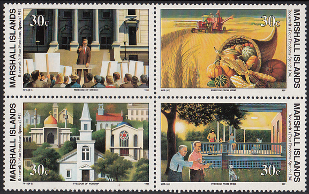 Marshall Islands 1991 MNH Sc 274a Block of 4 30c Roosevelt's Four ...