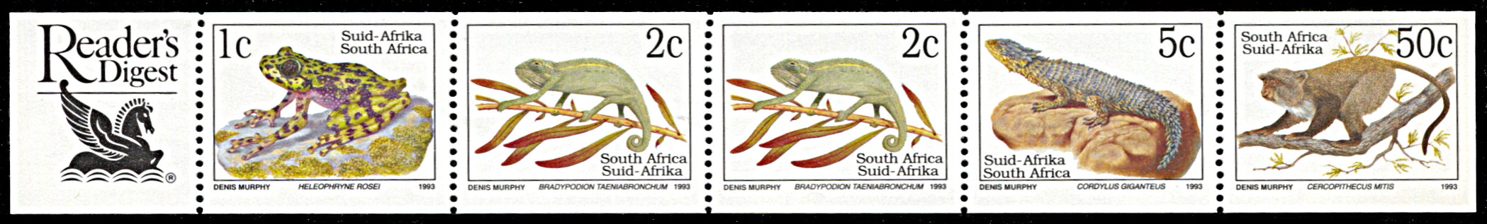 South Africa 857a, MNH, Reader's Digest strip of 5, Endangered Animals ...