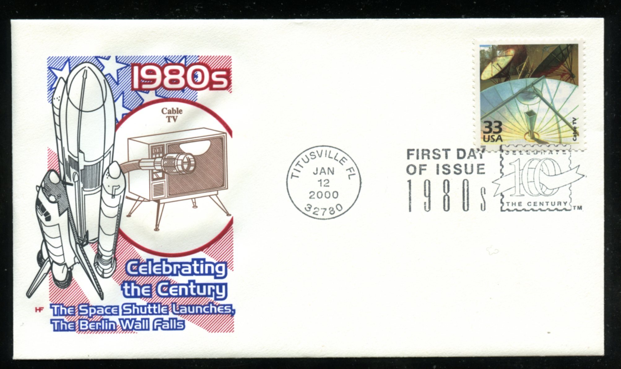 US 3190f Celebrate Century 1980s, Cable TV UA Farnam cachet FDC ...