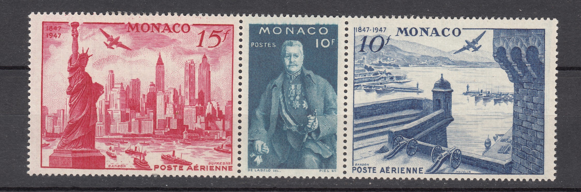 Z4589 jlstamps 1947 monaco strip of 3 mh #c20a | Europe - Monaco ...
