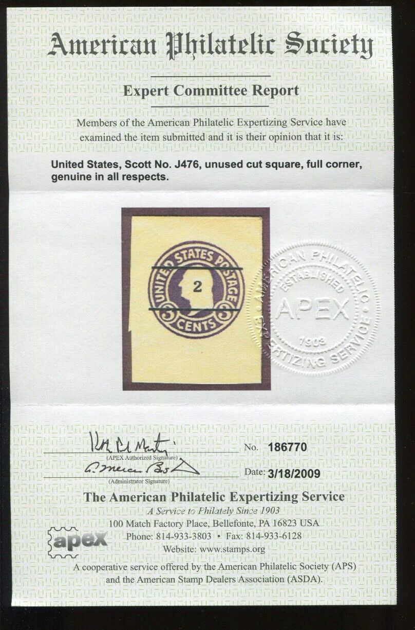 U476 Surcharged Full Corner Cut Square with APEX Cert BZ1493 | United ...