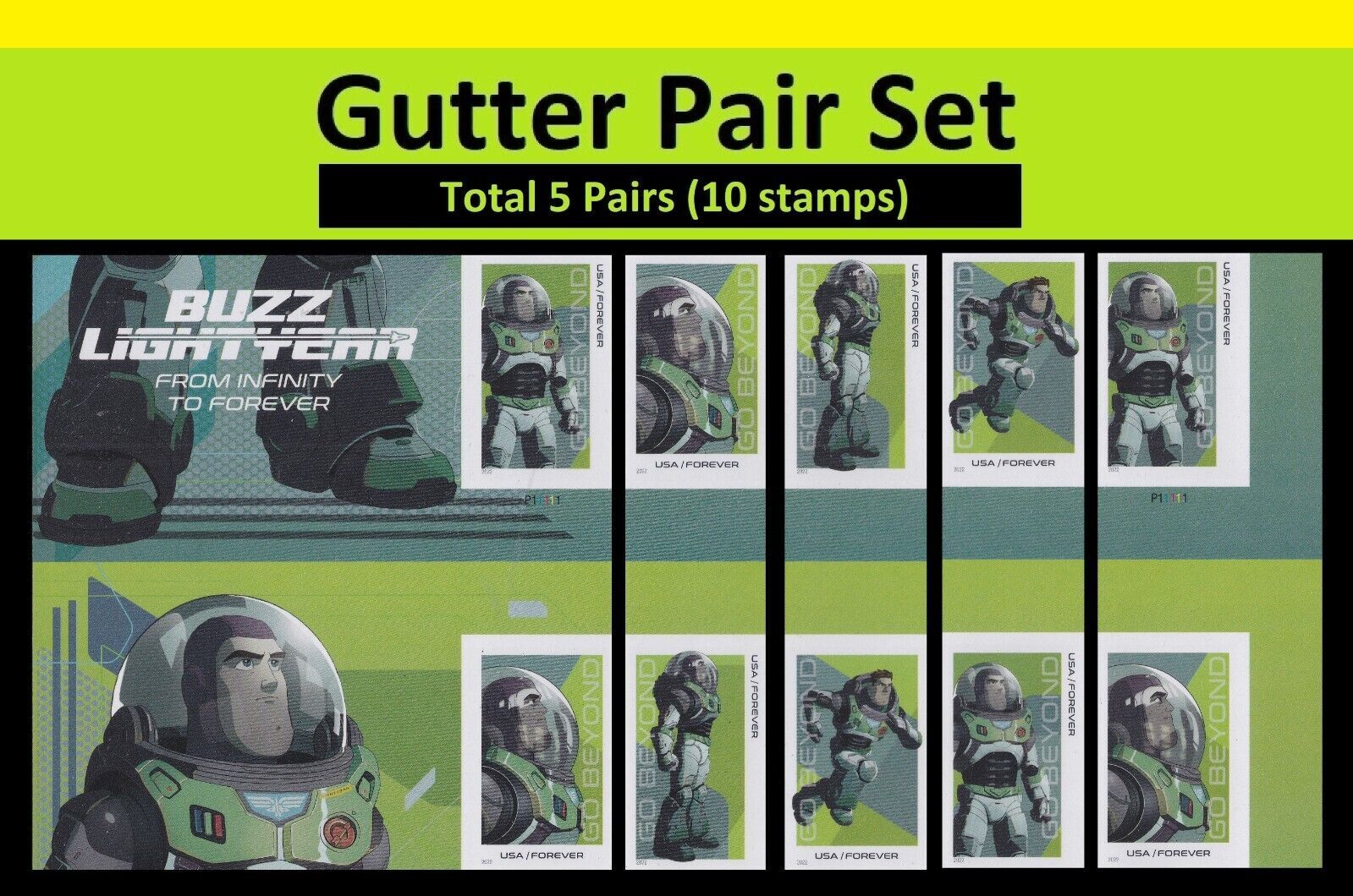 US 5709a-5712a Go Beyond Buzz Lightyear imperf NDC horz gutter pair set ...