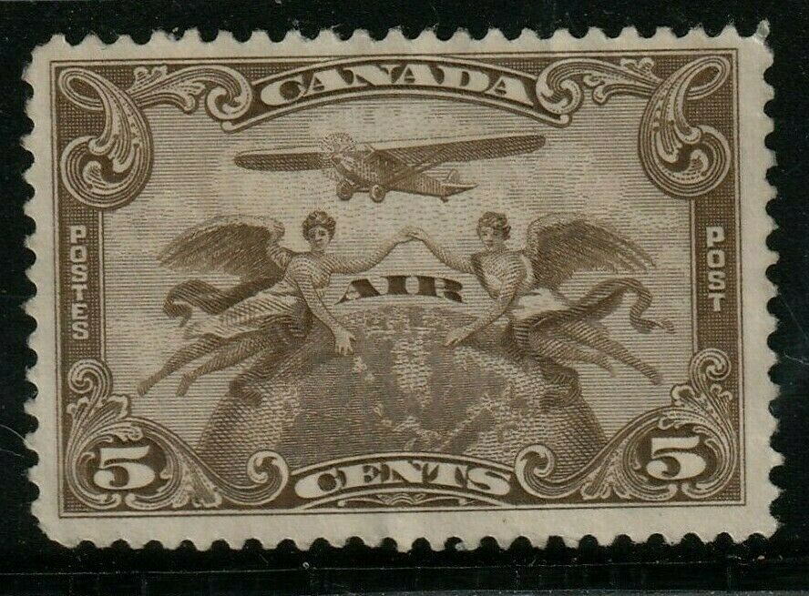 CANADA AIR POST STAMP 1928 SC# C1 AP1 5c brown olive Allegory of Flight ...