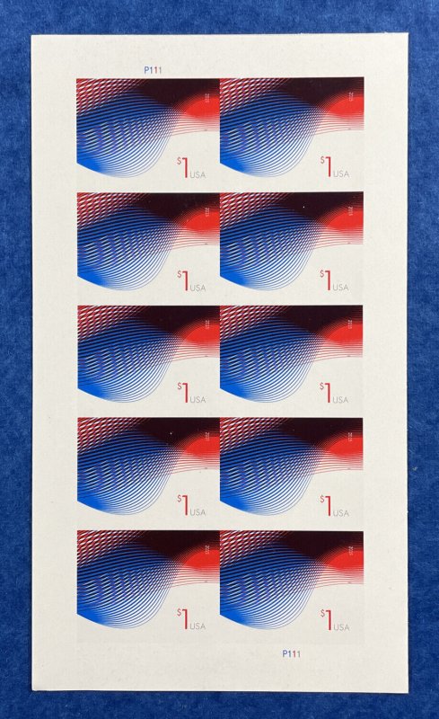 Scott 4953a PATRIOTIC WAVE Imperf Pane of 10 Forever Stamps MNH 2015 ...