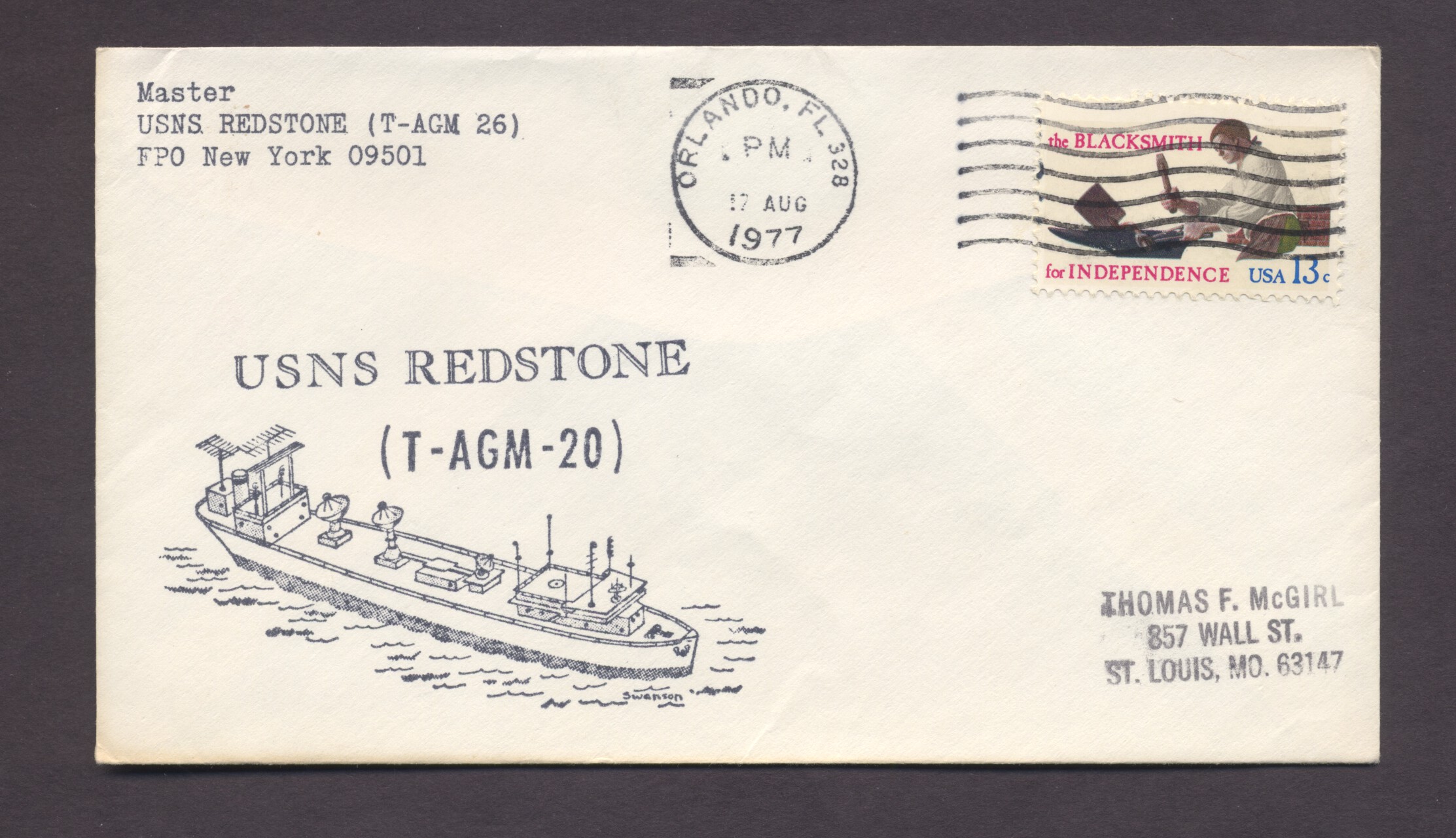 NAVAL COVER - USNS REDSTONE T-AGM-26 / HipStamp
