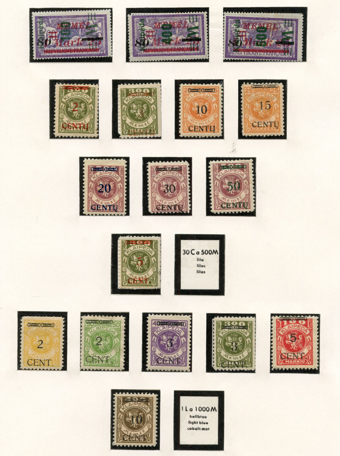 Memel Selection of 1920/23 Issues Mint Light Hinged on Linder Hingeless ...