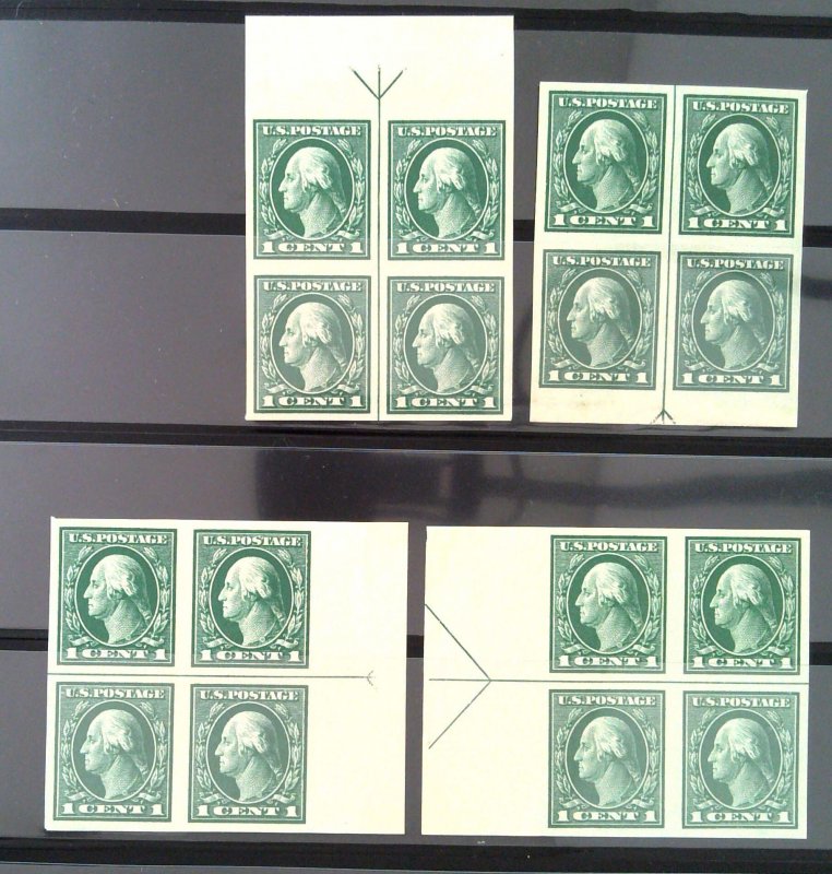 Scott #408 - 1c Green - Washington - Margin Block of 4, arrow - Lot ...