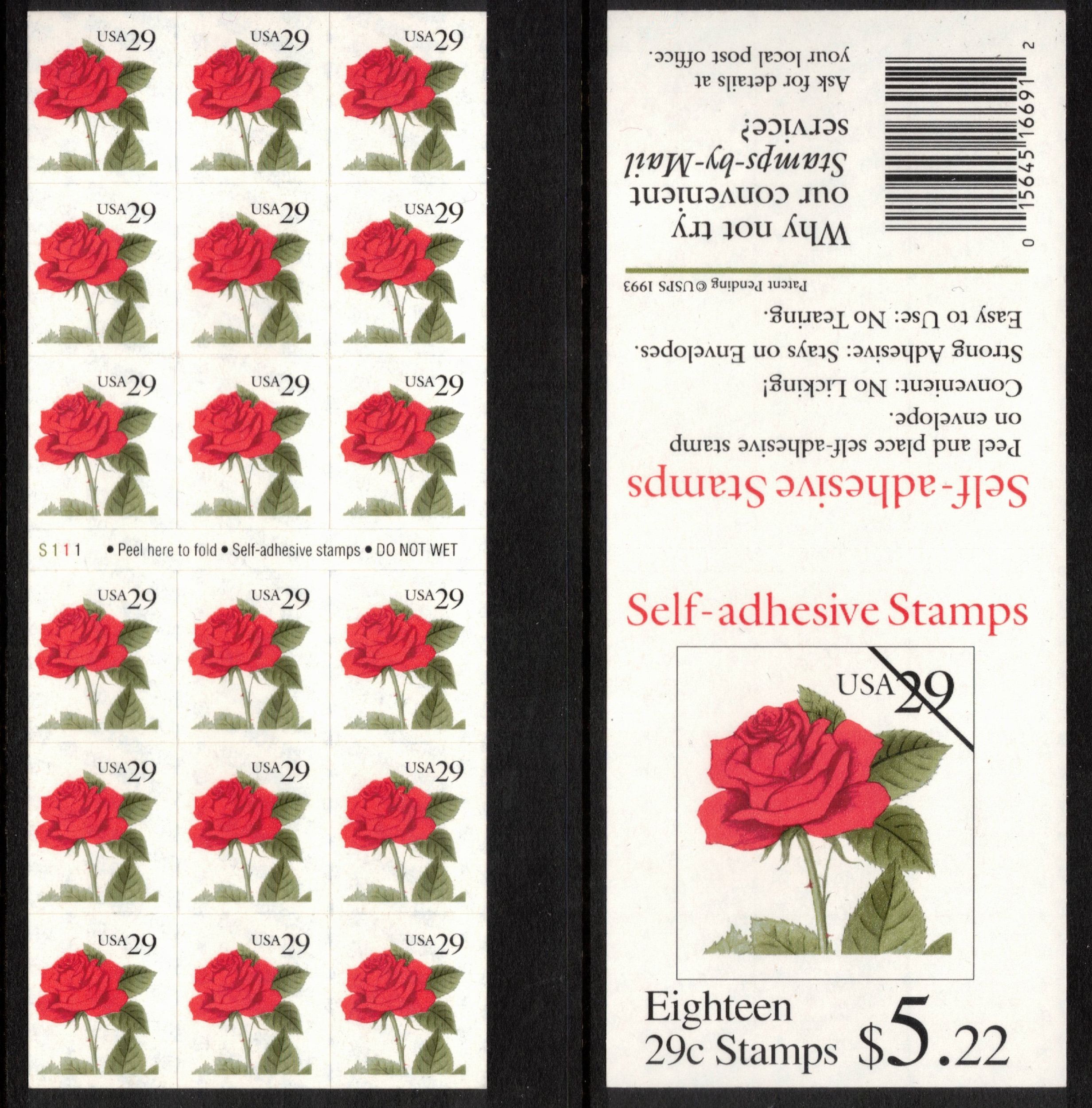 US 1993 29c Roses Booklet; Scott 2490a; MNH | United States, General ...
